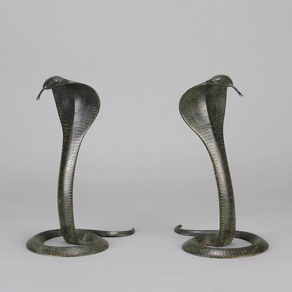Rearing Cobras - Art Deco Bronze Snakes - Hickmet Fine Arts