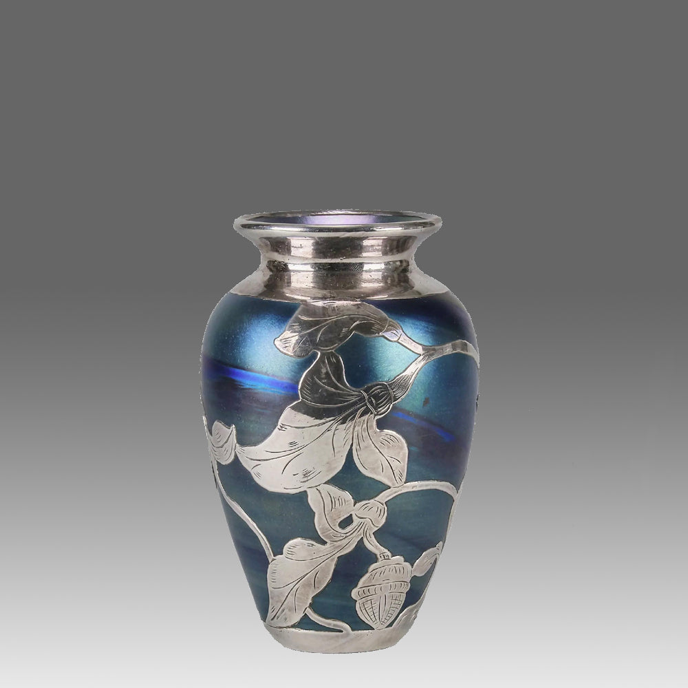 Iridescent Blue Silvered Loetz Vase - Art Nouveau Glass - Hickmet Fine Arts